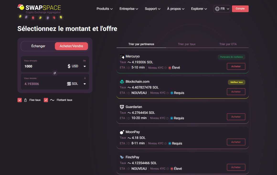 SwapSpace - Acheter ses crypto au meilleur prix